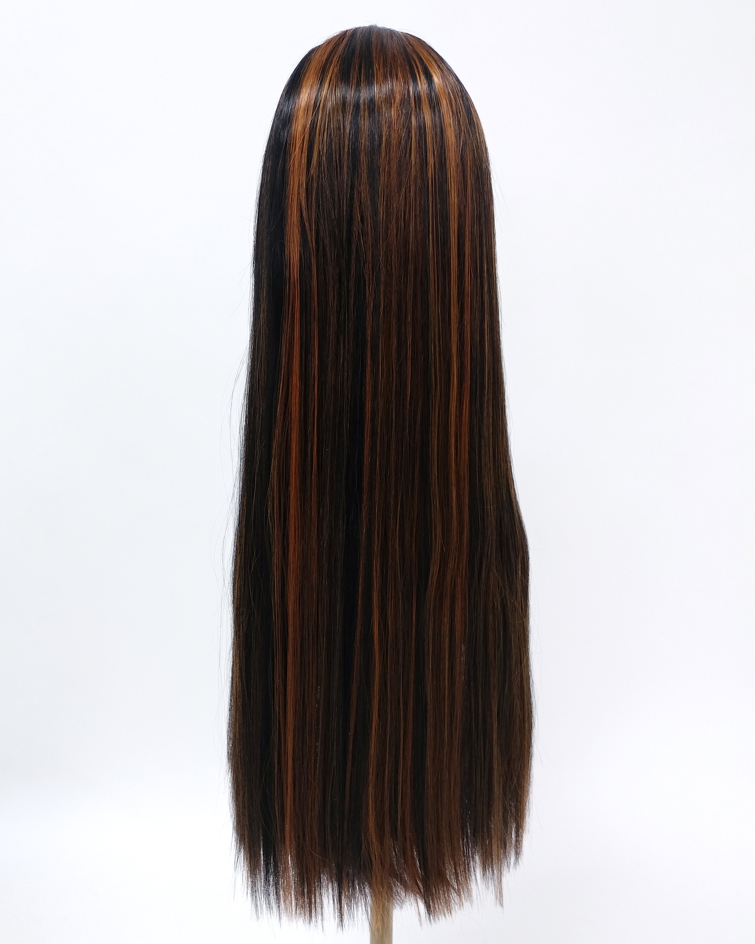 28 Inch Long Straight Dark Brown With Bright Copper Streaks Skin Top ...