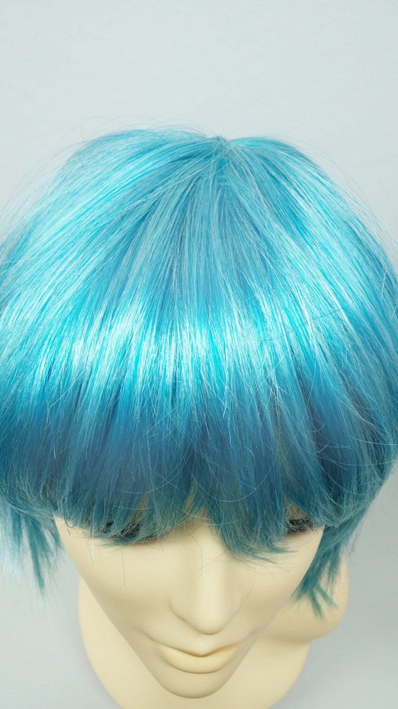 12 Inch Sky Blue Shag Style Wig Straight And Layered W Etsy