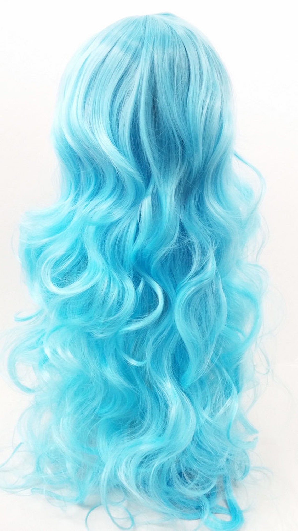 Long 25 Inch Wavy Light Blue Color Wig With Bangs. Sky Blue - Etsy