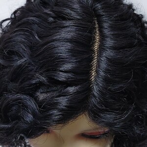 100% Human Hair 12 Inch Lace Front Short off Black Curly Lace Side Part ...