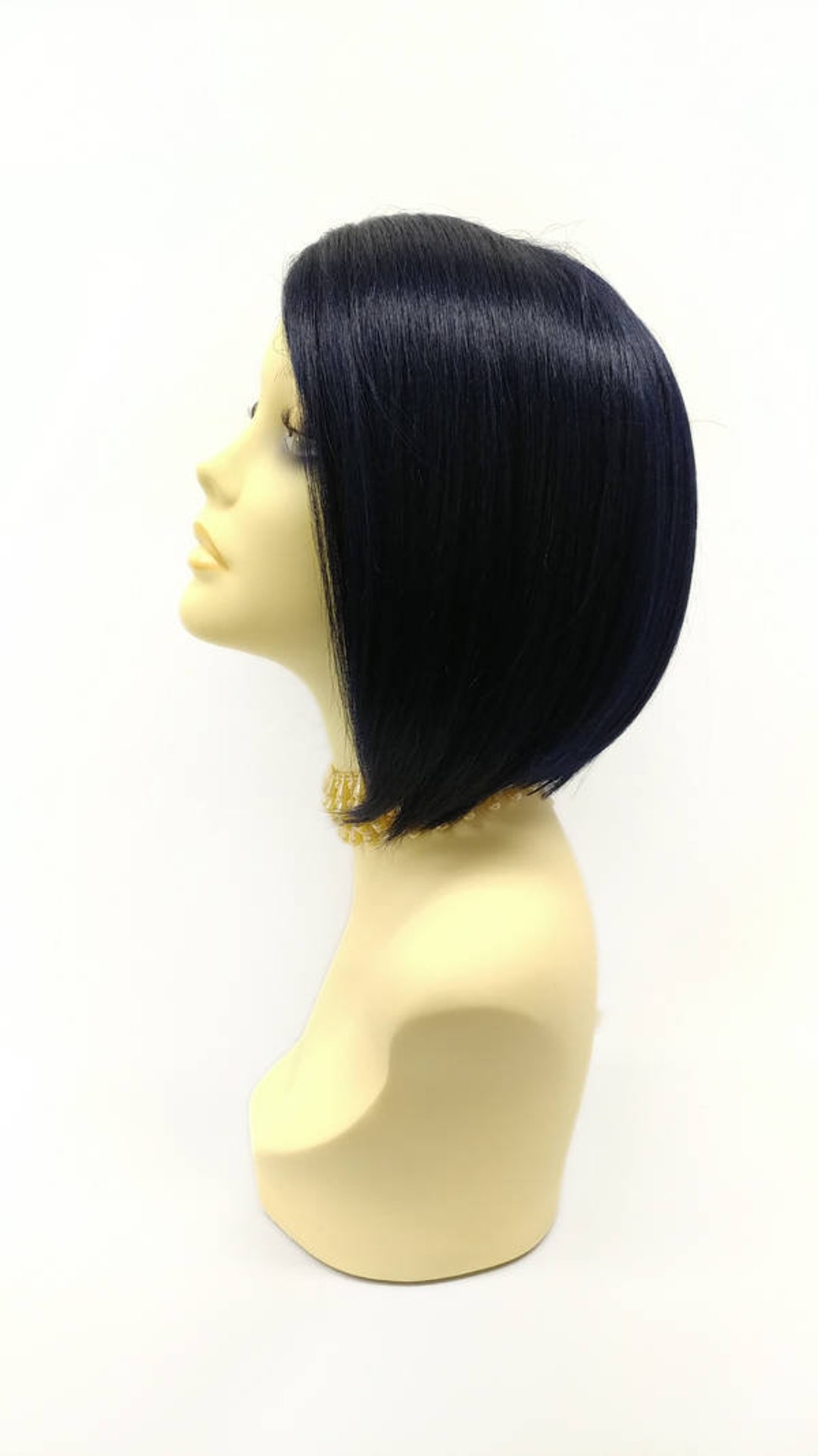 Short 9 Inch Midnight Blue Heat Resistant Lace Part Wig. Side Part Bob ...