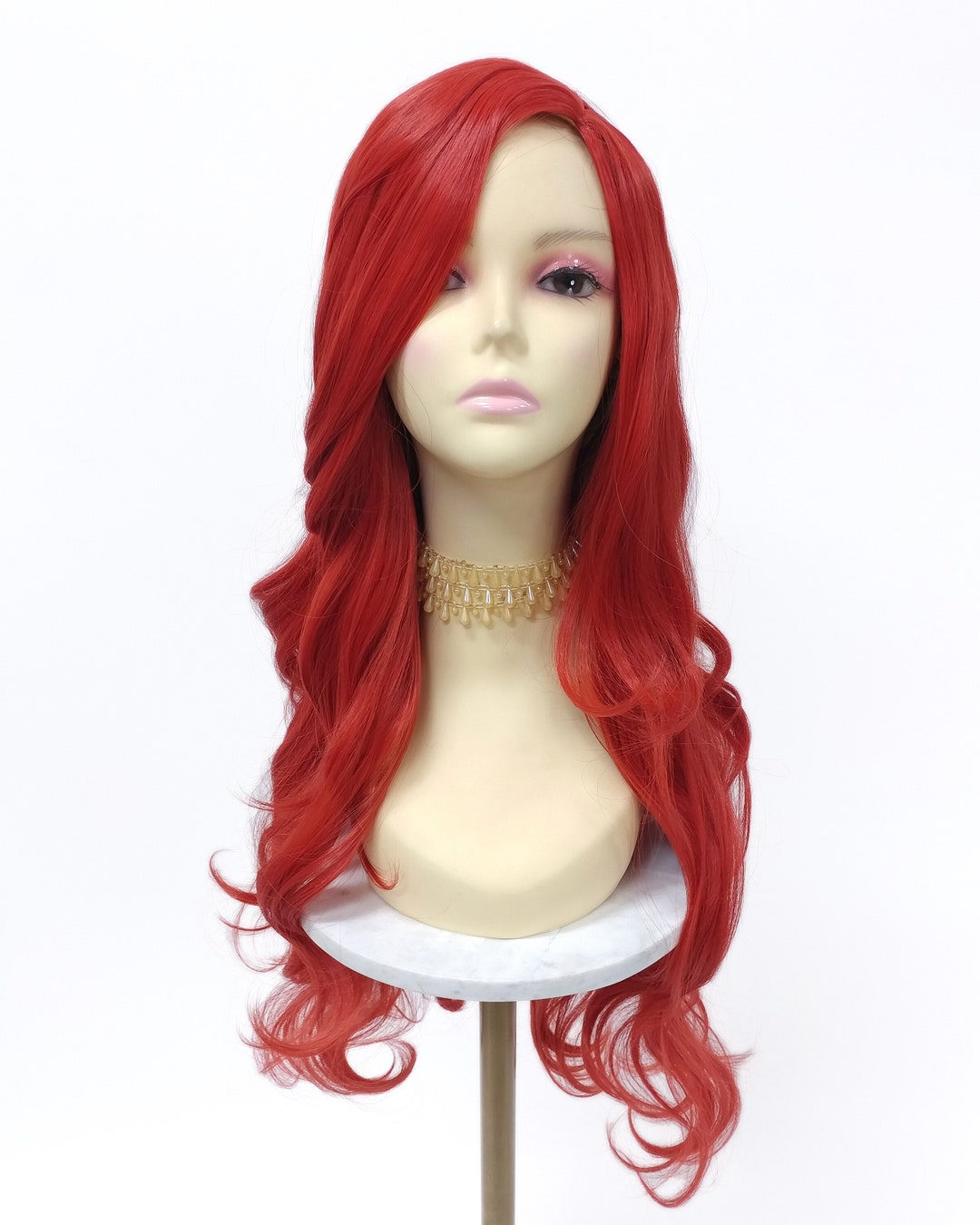 Red Color Long Wavy Side Part Costume Cosplay Anime Synthetic 28 Inch ...