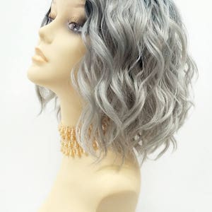 12 Inch Lace Front Grey With Dark Roots Short Wavy Lob Wig With Side ...