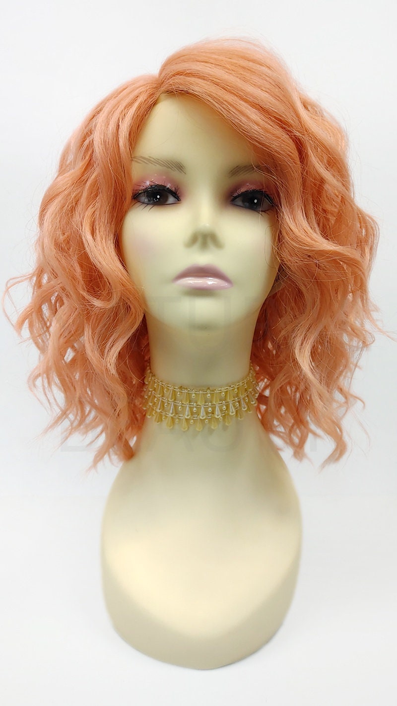 12 Inch Lace Front Peach Short Wavy Lob Heat Resistant Wig | Etsy