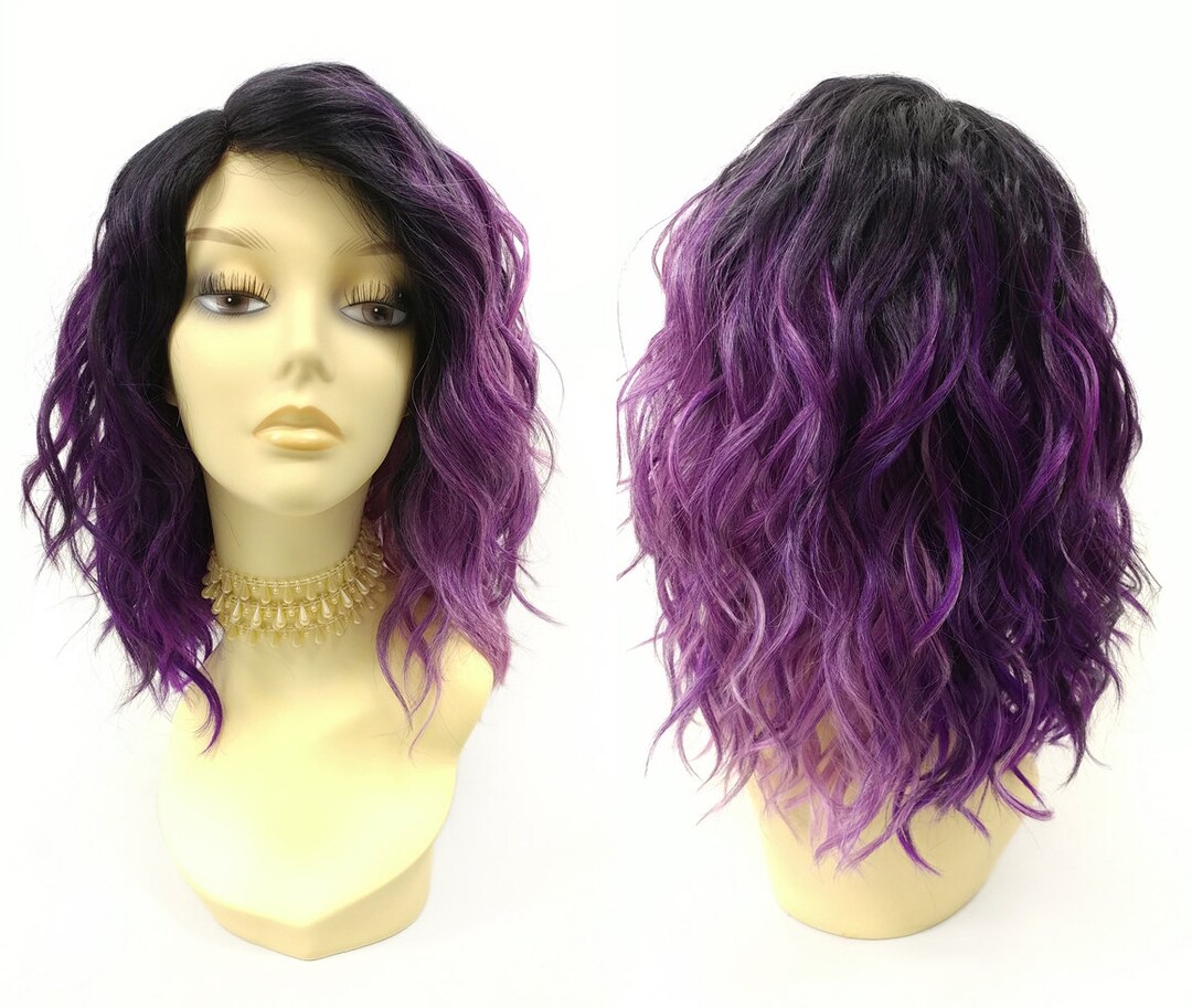 12 Inch Lace Front Dark and Light Purple With Dark Roots Short - Etsy