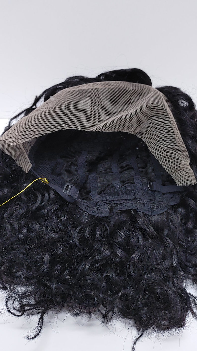 100% Human Hair 12 Inch Lace Front Short off Black Curly Lace Side Part ...