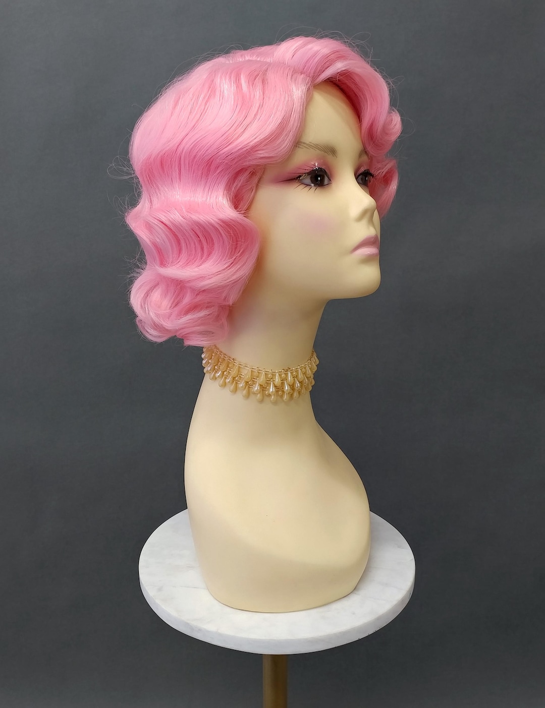 Pink Finger Wave Costume Wig 1920s Short Wavy Vintage Retro Marcel ...