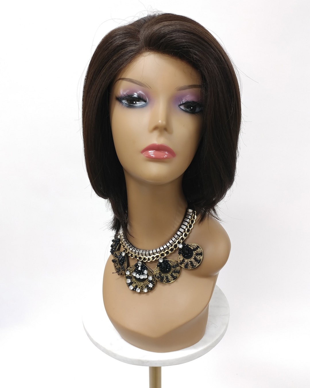 12 Inch Deep Lace Front Straight Texturized Dark Brown Heat Resistant ...