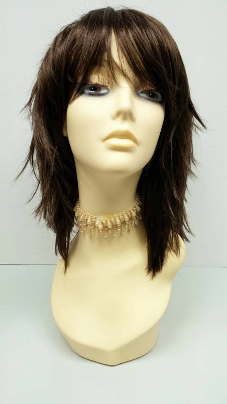 12 Inch Brown Shag Style Wig Straight And Layered W Bangs Etsy