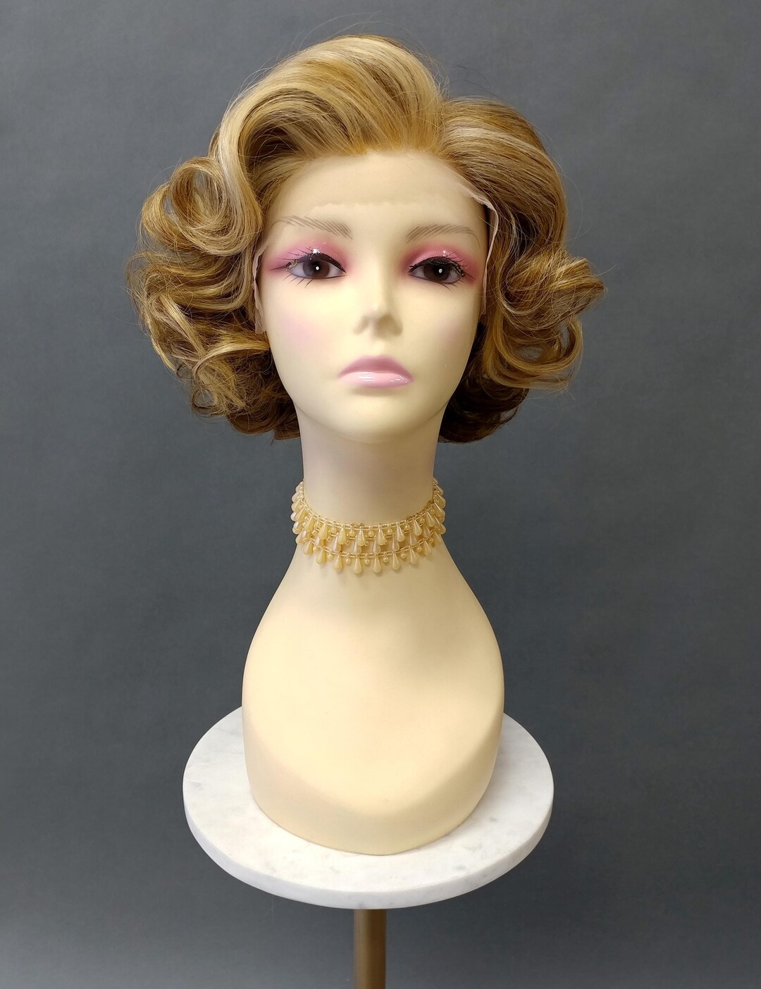 Lace Front Short Butterscotch Light Blonde Light Brown Mix Retro Curly ...
