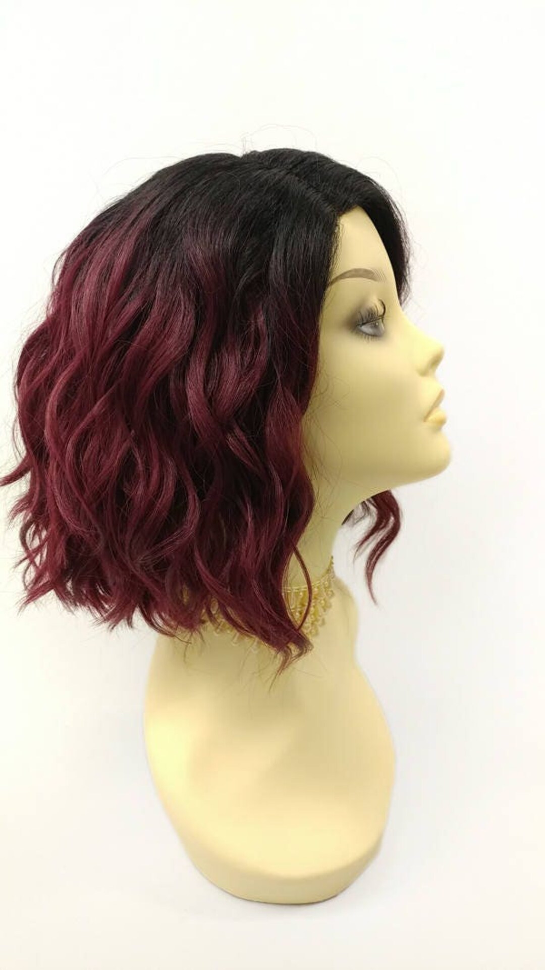 12 Inch Lace Front Burgundy With Dark Roots Short Wavy Lob Wig With ...