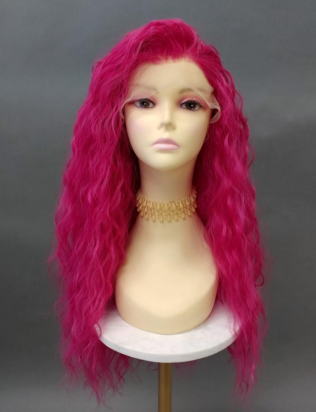 Lace Front 13x4 Deep Hot Pink Long Wavy Curly Heat Resistant Wig 27 ...