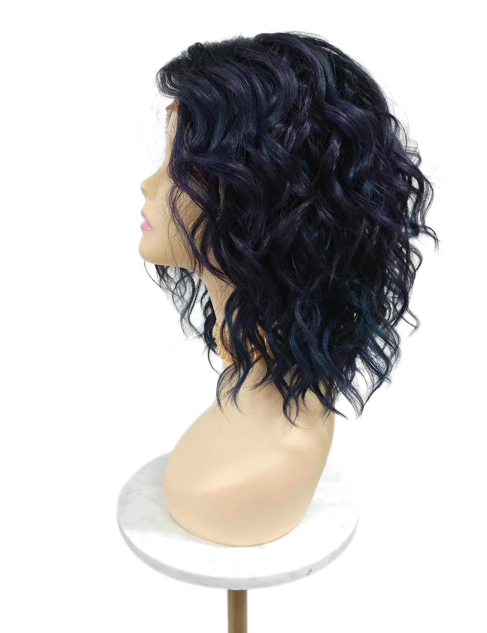 12 Inch Lace Front Blue Purple Toned Oil Slick Streaks With Dark Roots ...