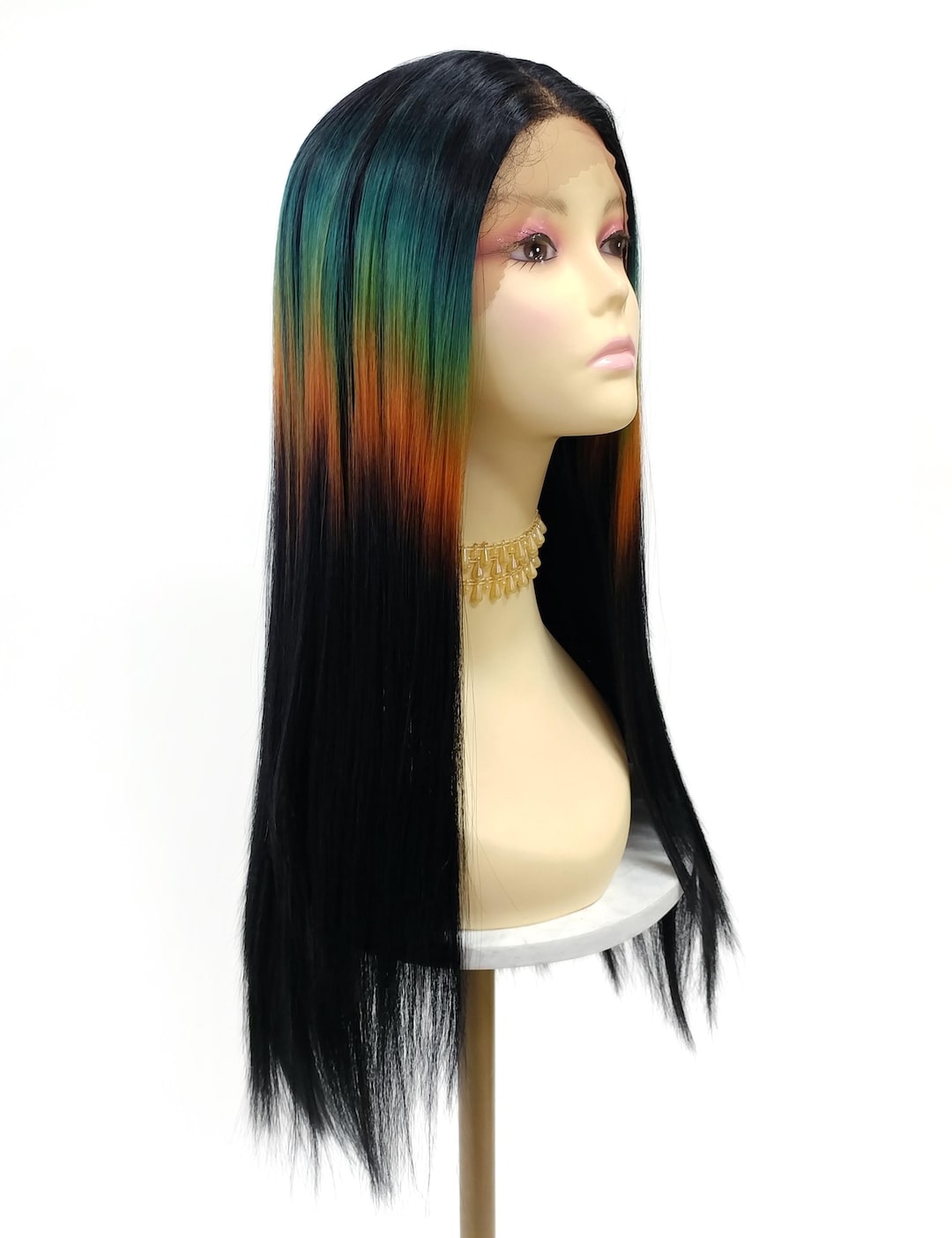 Lace Front Long Straight Galaxy Space Rainbow Middle Part Heat ...