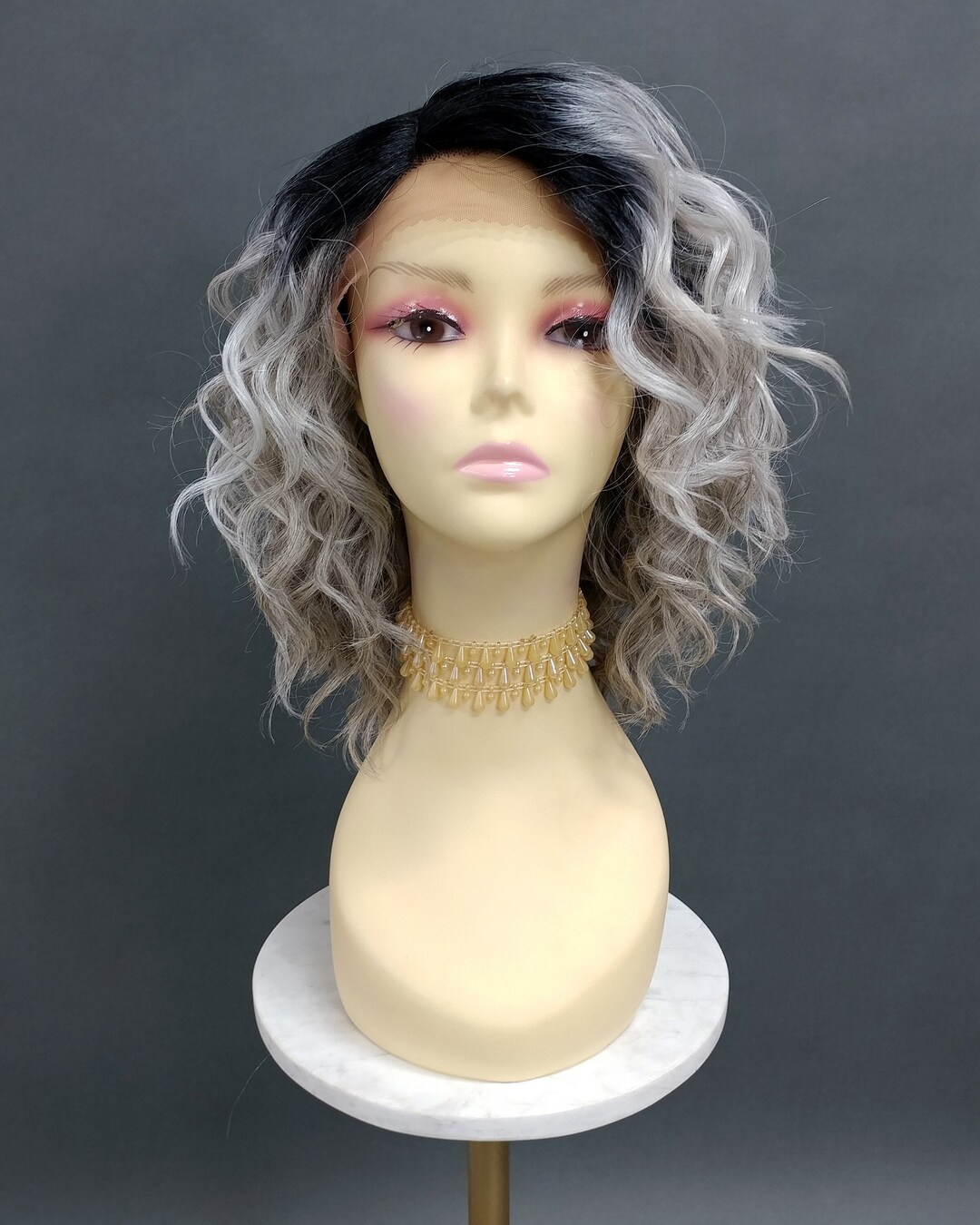 12 Inch Lace Front Light Gray and Light Brown Mix With Dark Roots Short ...