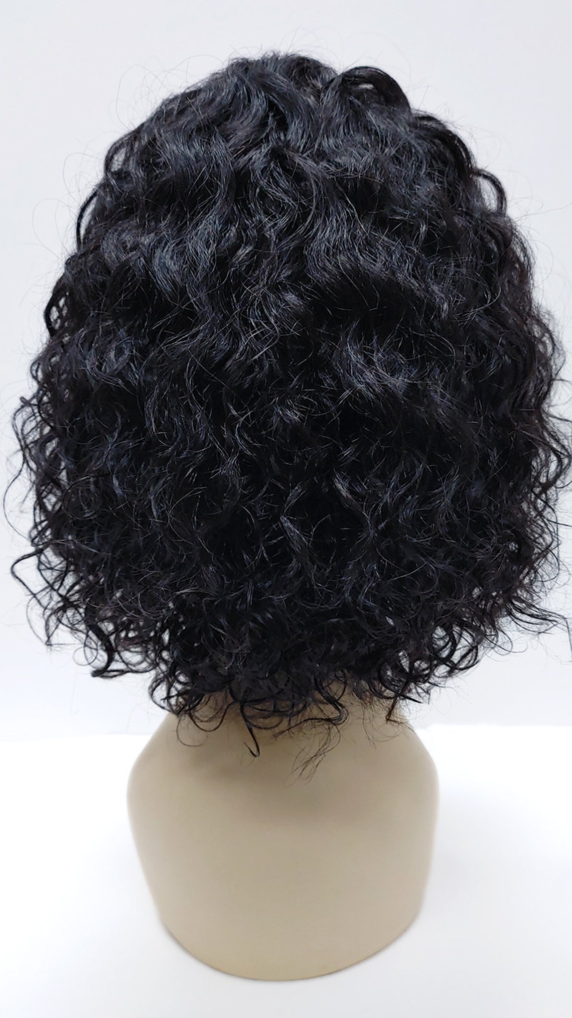 100% Human Hair 12 Inch Lace Front Short off Black Curly Lace Side Part ...