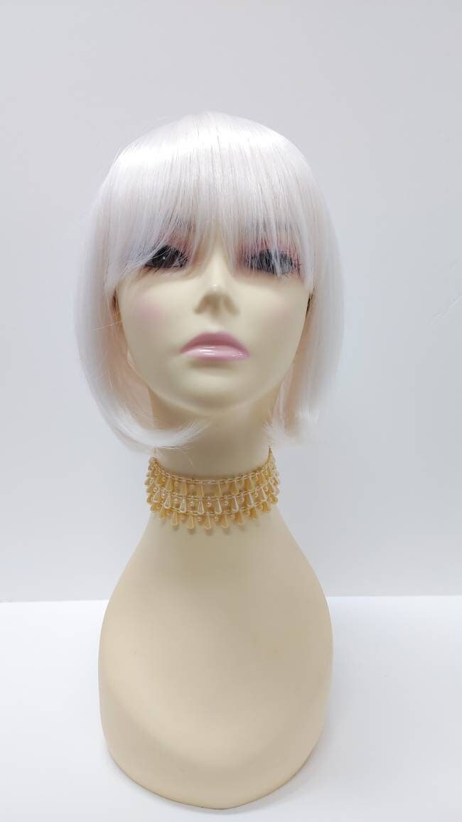 White Short Bob Wig Straight With Bangs. Heat Resistant Page - Etsy