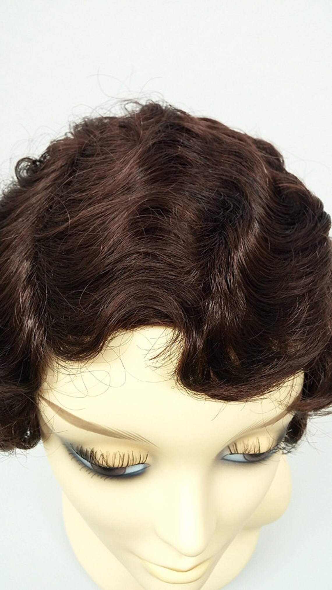 1920s Style Short Brown Finger Wave Wig. Marcel Wave Vintage Style Heat ...