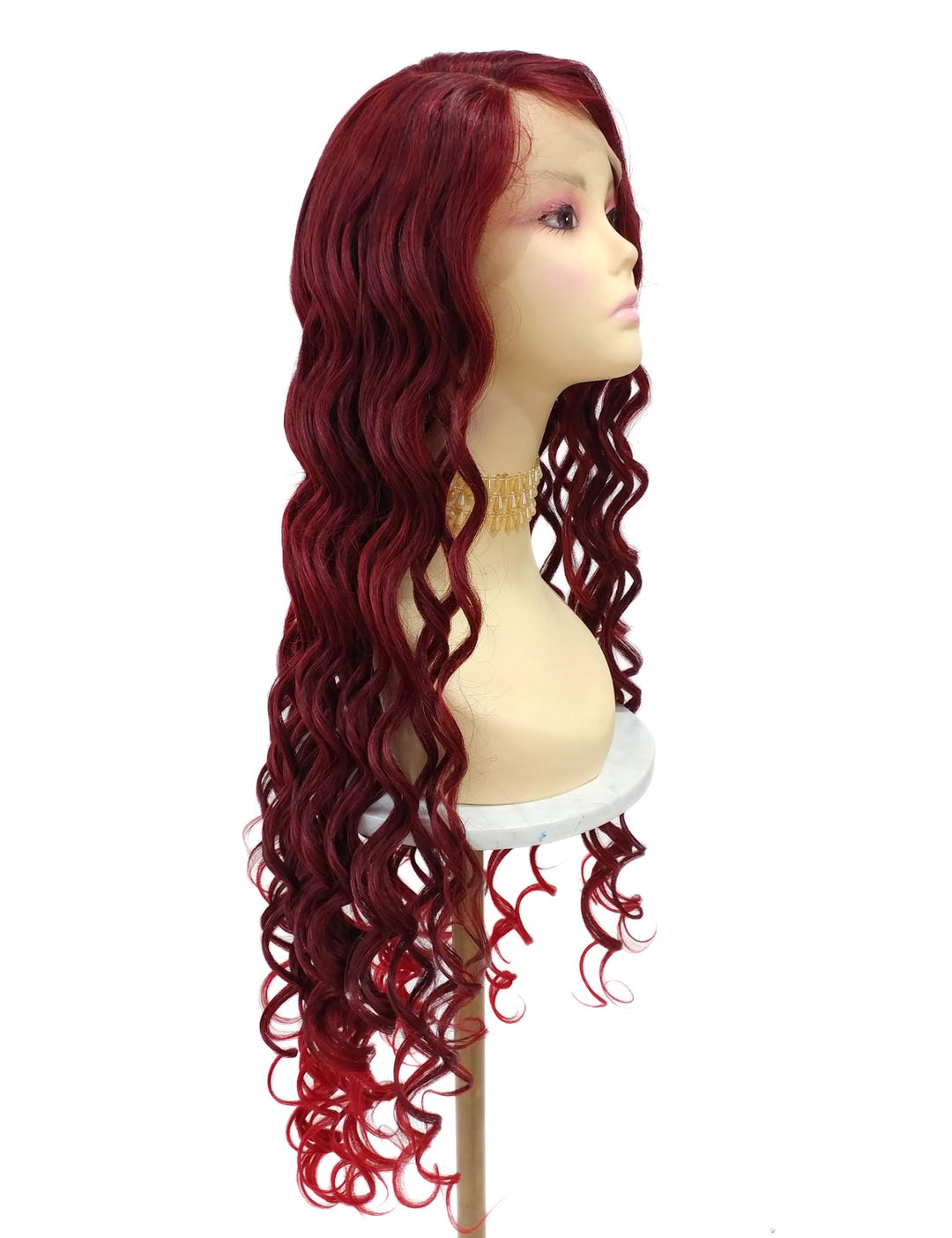 HD Lace Front Side Part Long Bright and Dark Red Wavy Curly Heat ...