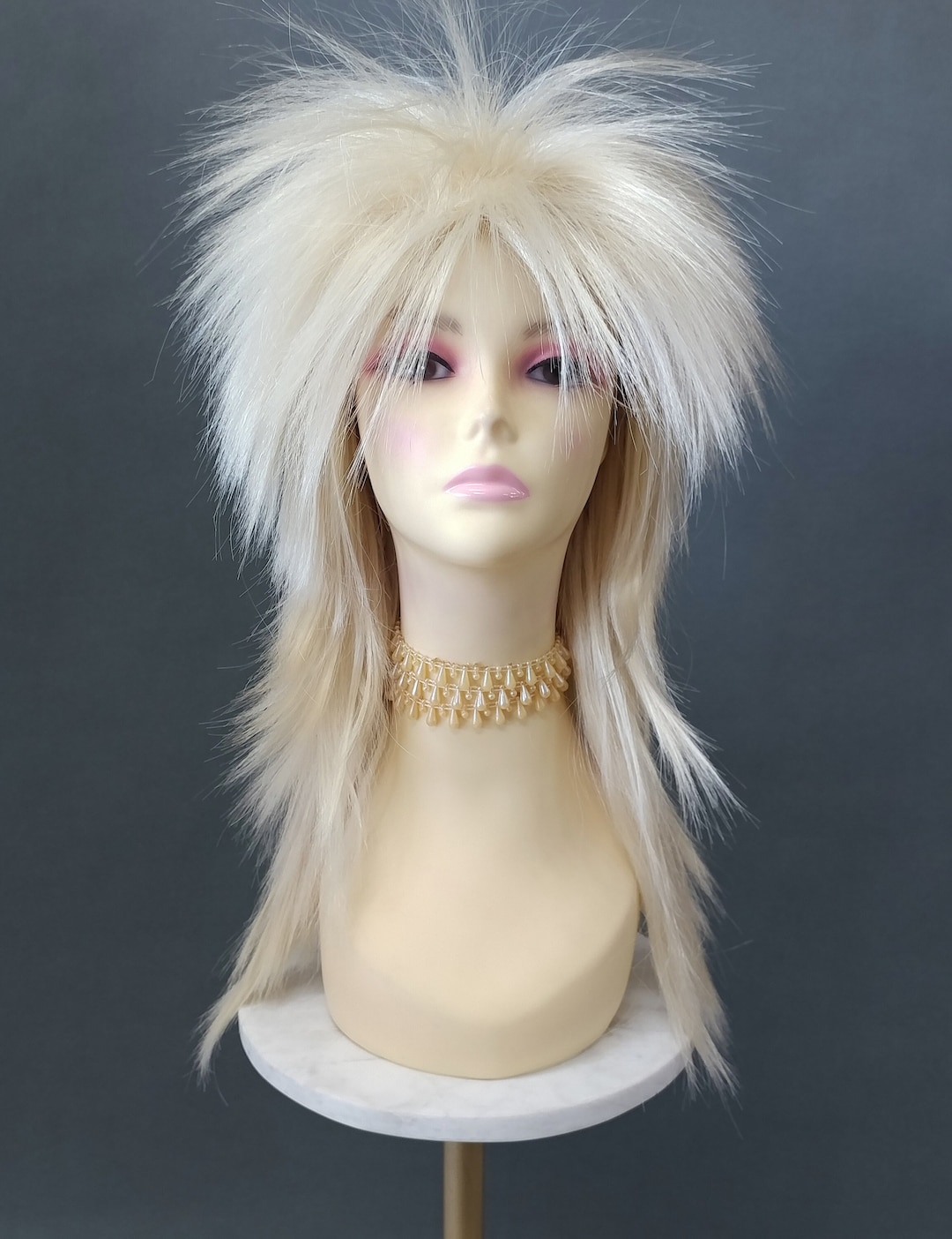 Punk Rock 80s Spiky Costume Wig Light Blonde Long Mullet Rockstar ...