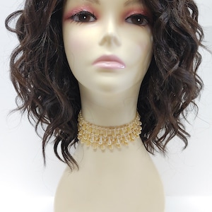 12 Inch Lace Front Dark Brown Short Wavy Lob Heat Resistant Wig With ...