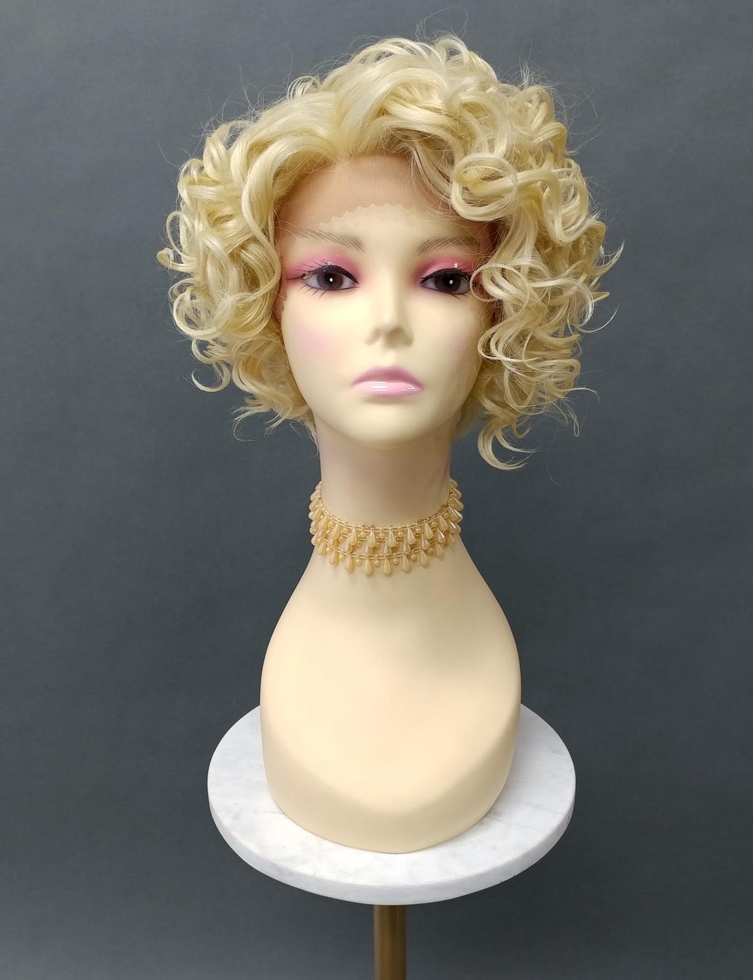 Blonde Lace Front Wig Asymmetric Short Curly Wedge Cut Heat Resistant ...