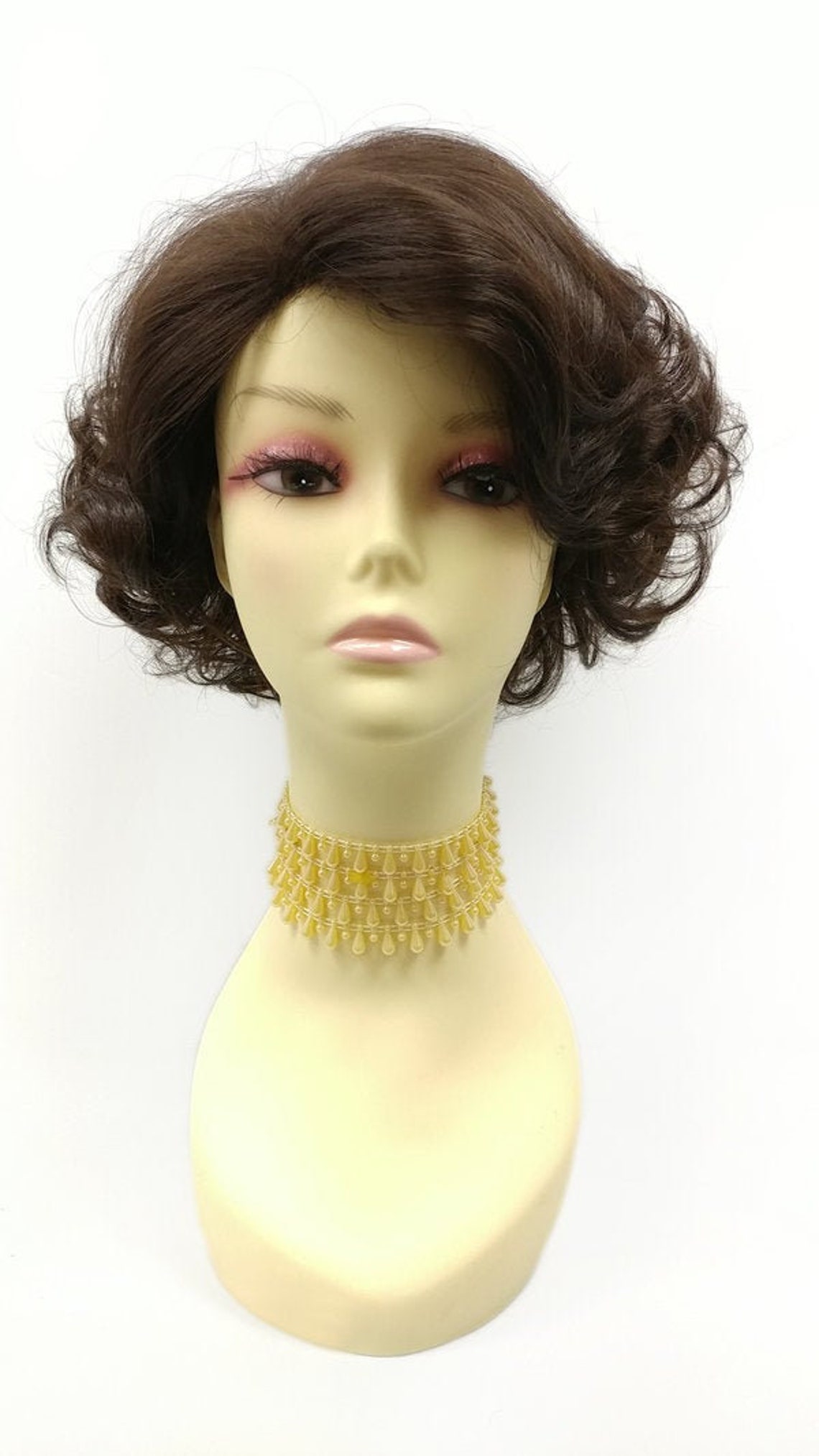 Dark Brown Curly Short Heat Resistant Retro Style Voluminous - Etsy