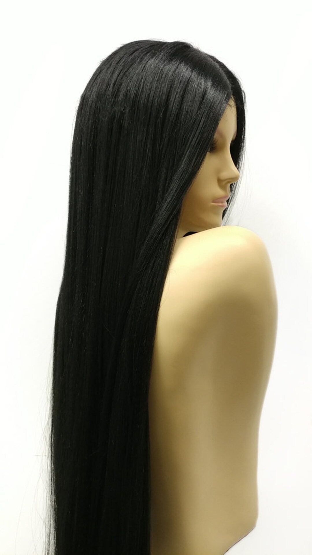 40 Inch Long Black Lace Part Middle Part Wig. Heat Resistant Wig. Goth ...