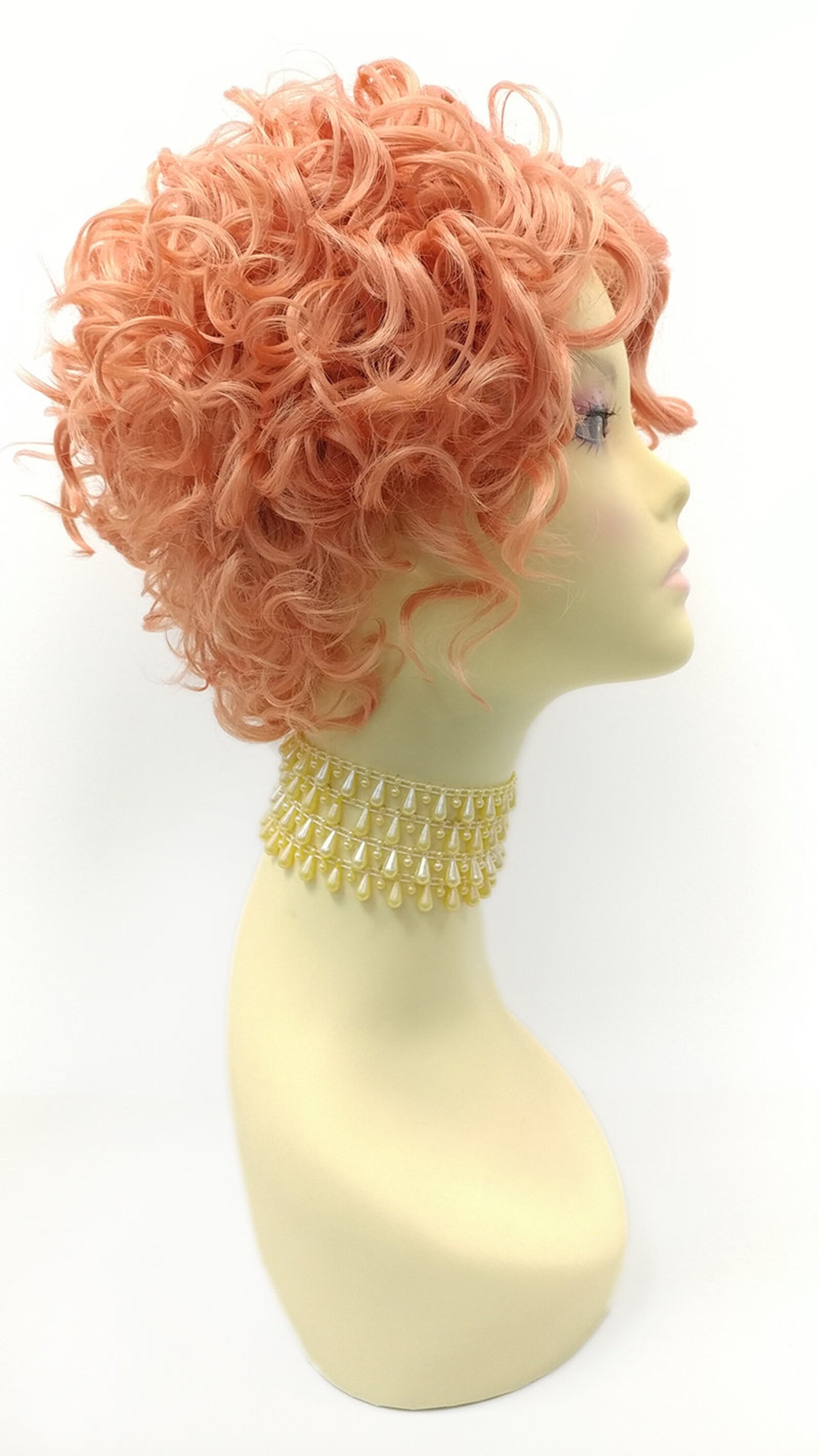 Peach Short Curly Side Part Wig. Lace Front Heat Resistant | Etsy