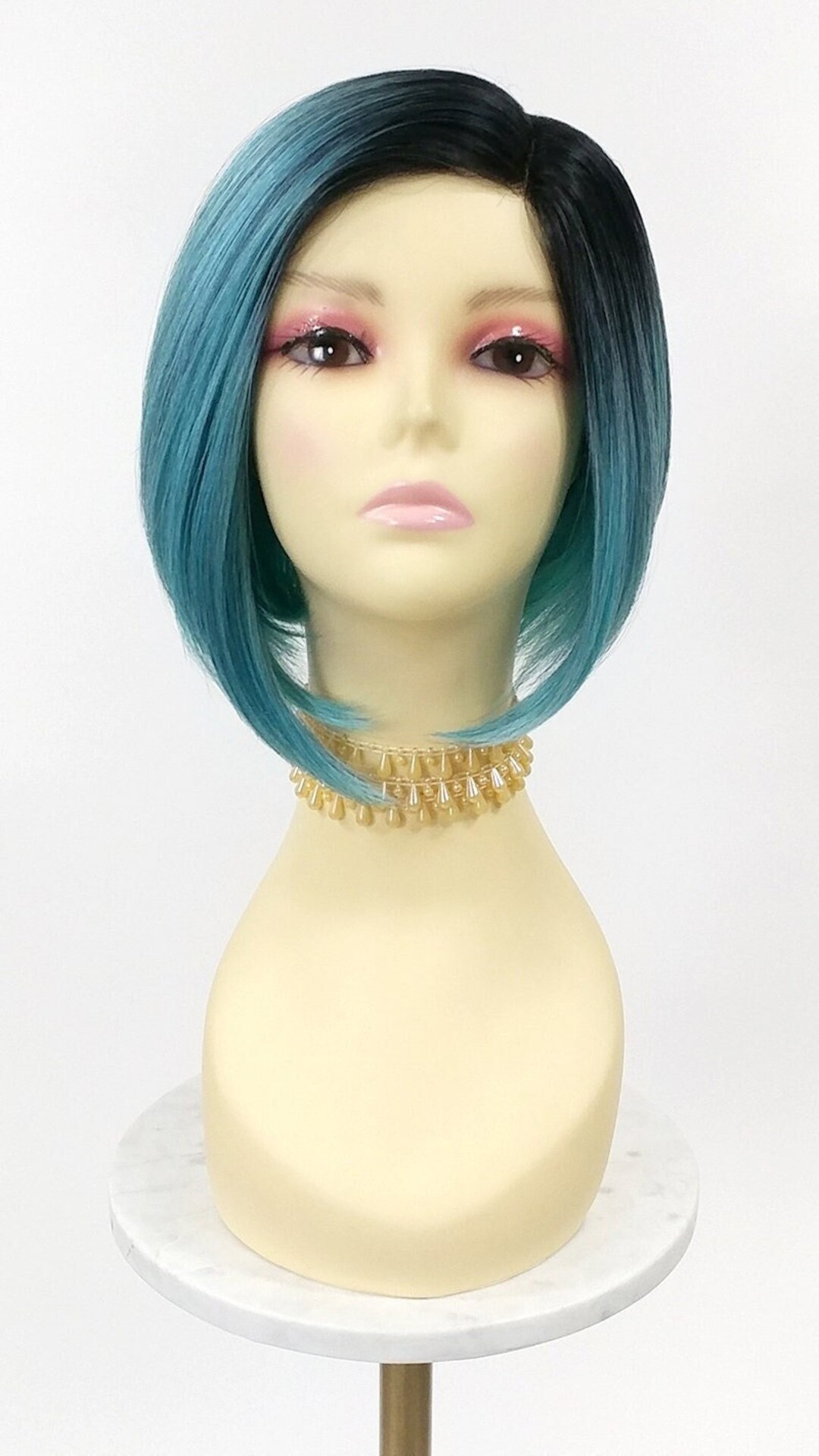 Short Light Blue With Dark Roots Lace Front Heat Resistant Wig [122-573 ...