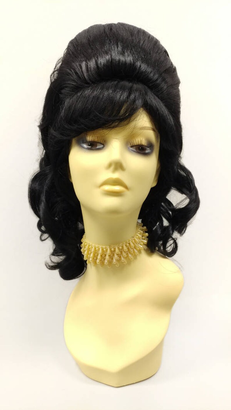 Long 17 Inch Black Wavy Beehive Costume Wig. - Etsy