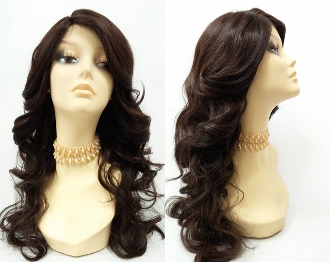 Long 21 Inch Lace Front Dark Brown Wavy Wig With Premium Heat Resistant ...
