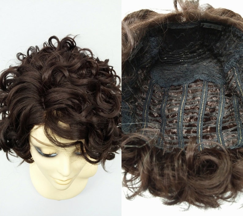 Dark Brown Short Curly Side Part Wig. Lace Front Heat | Etsy