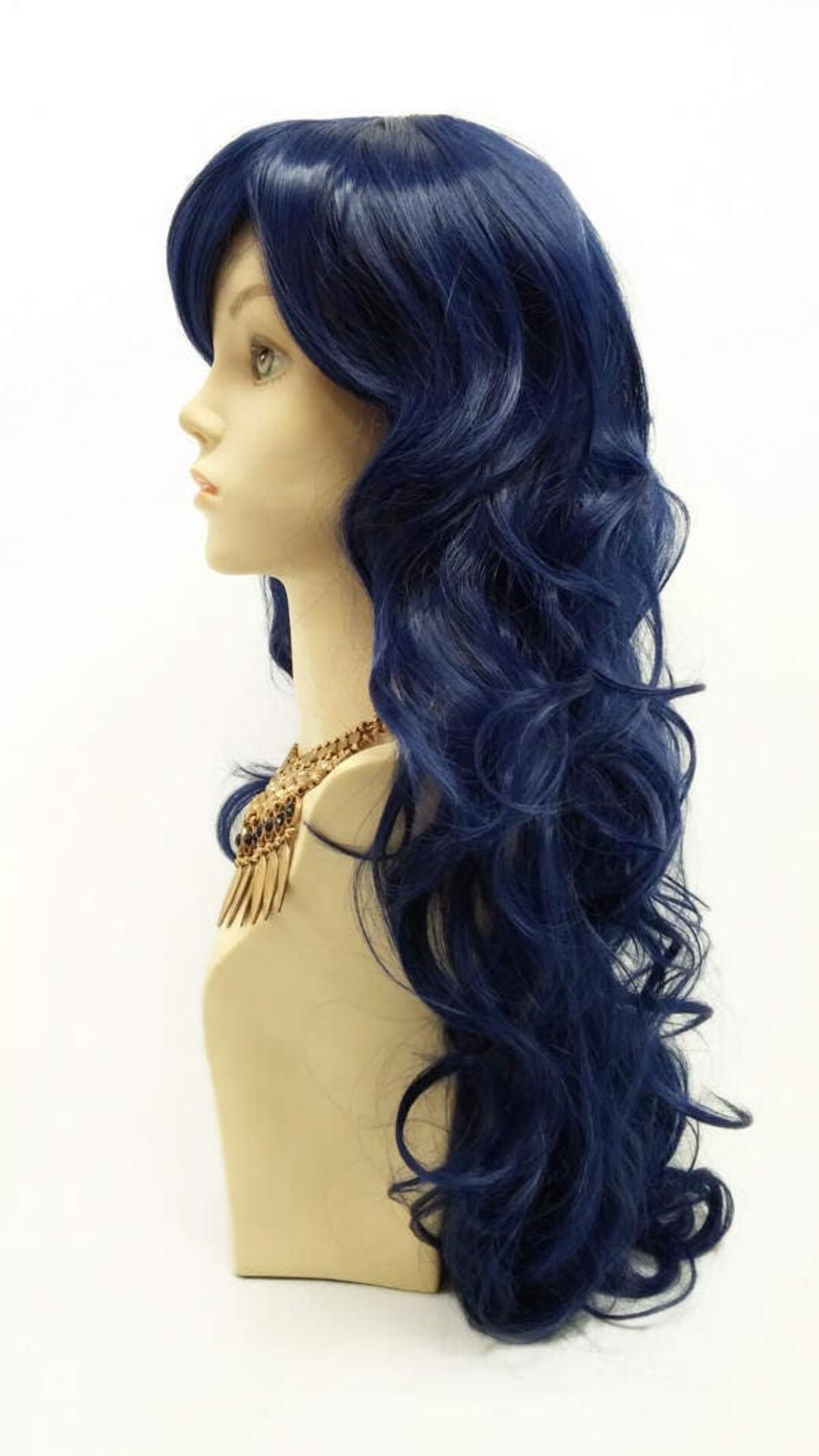 Long 25 Inch Wavy Midnight Blue Anime Cosplay Costume Wig With Bangs 80 ...