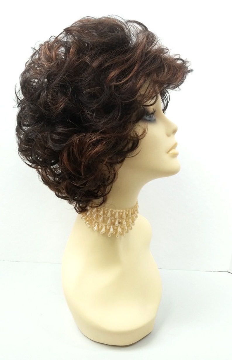 Mixed Brown Curly Short Wig. Heat Resistant Wig. Elegant Big Fluffy Wig ...