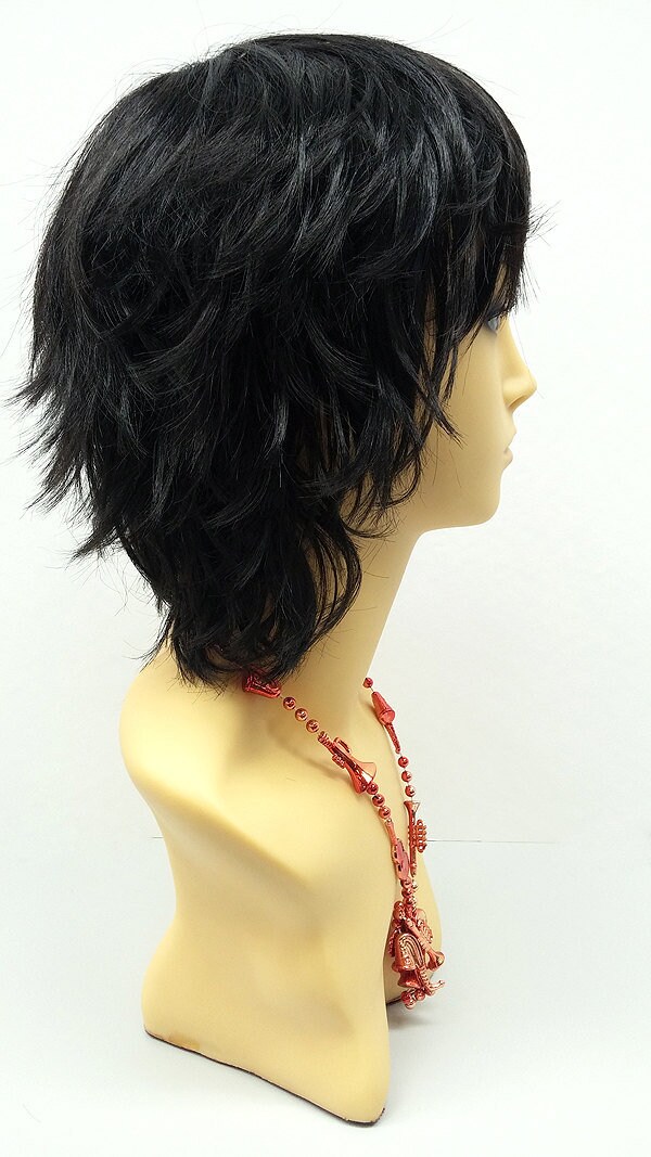 Short Layered Wind Blown Shag Style off Black Costume Anime Cosplay Wig ...
