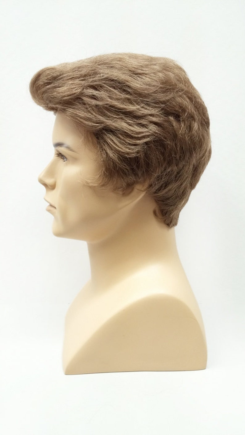 Men's Lightest Brown Brushed Back Style Wig. Short Synthetic Fashion ...