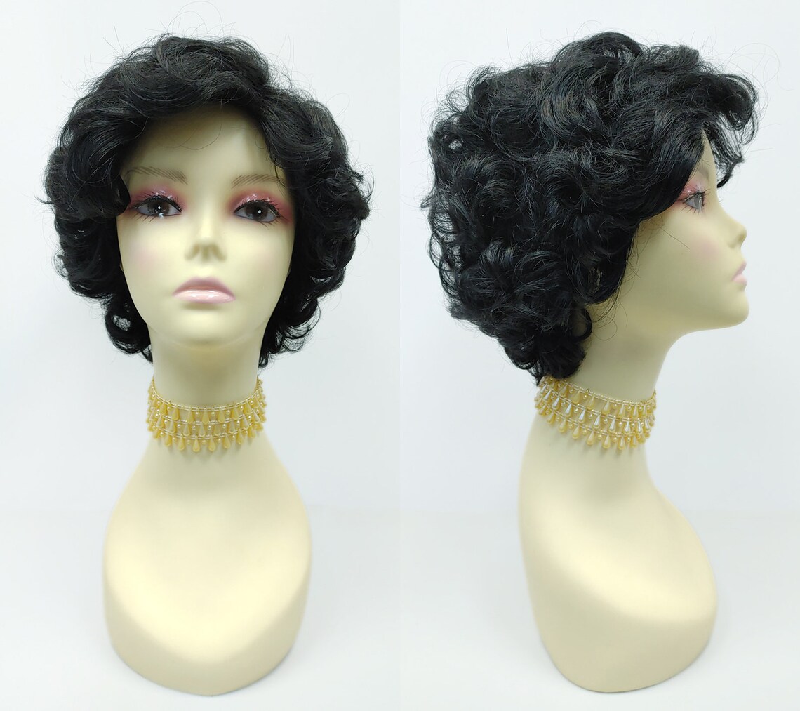 100% Human Hair Jet Black Short Wavy Wig 117-575F-Wanda-1 | Etsy