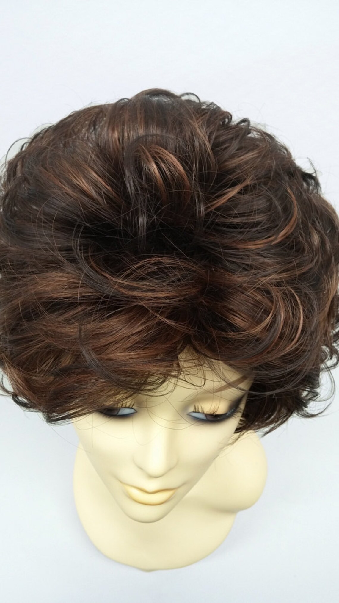 Mixed Brown Curly Short Wig. Heat Resistant Wig. Elegant Big Fluffy Wig ...