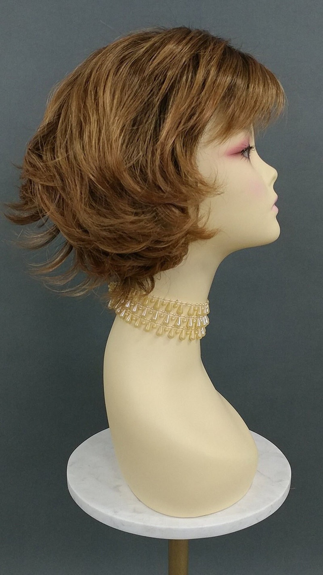 Short Flip Bob Brown With Strawberry Blonde Mix Flip Wig With Bangs [48 ...