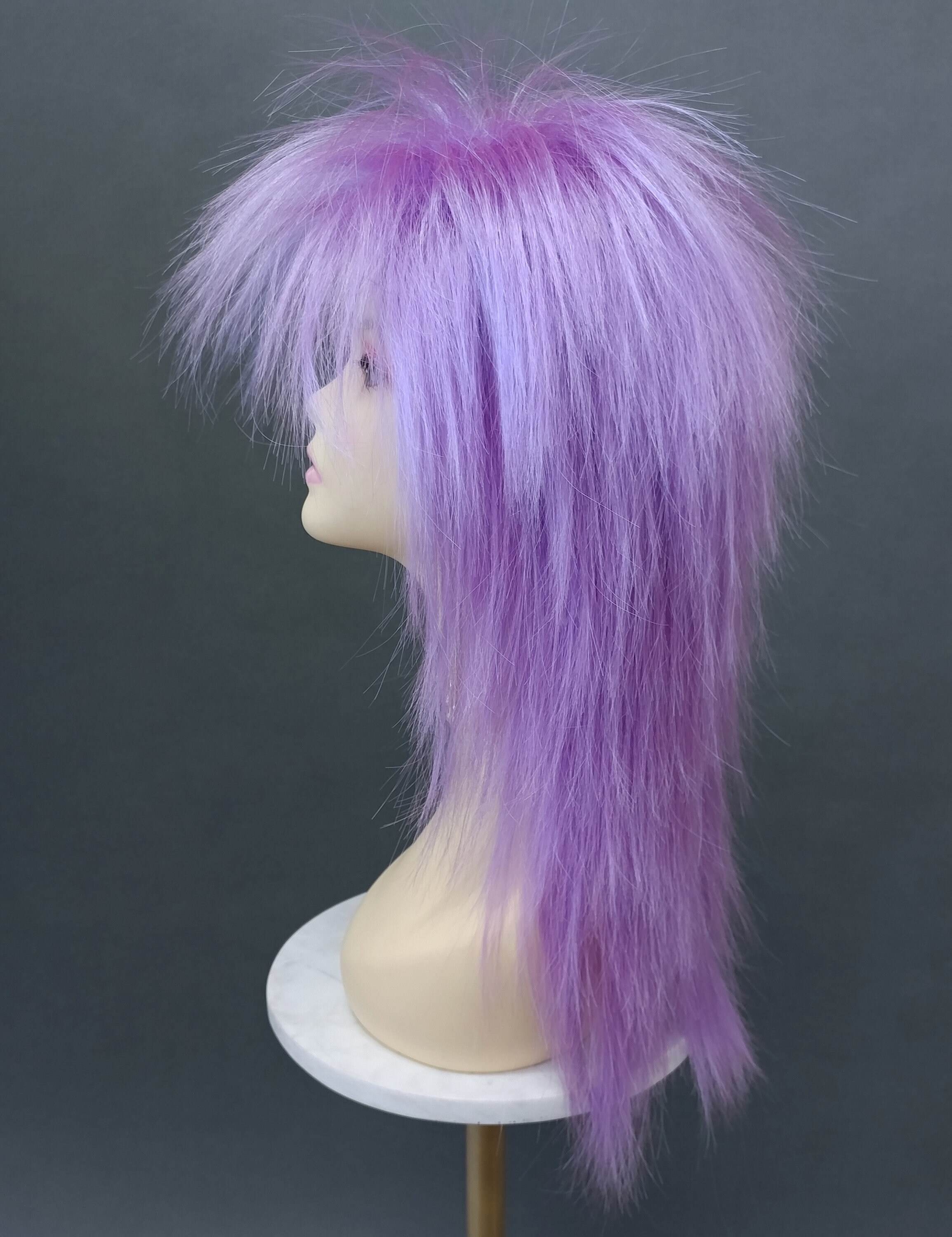 Punk Rock 80s Spiky Costume Wig Light Purple Long Mullet Rockstar ...