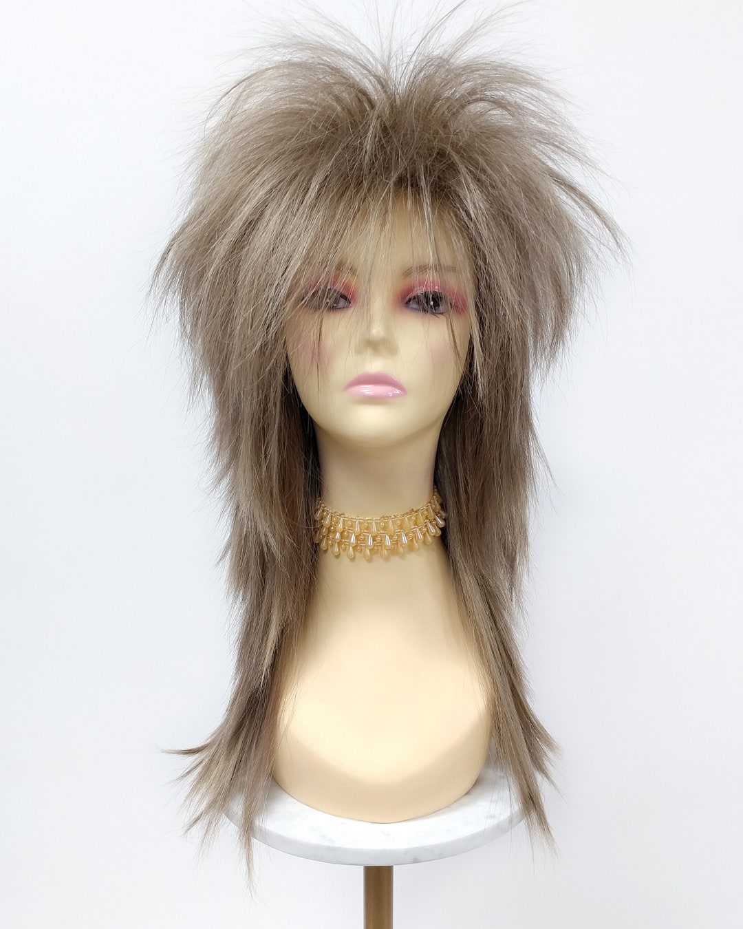 Punk Rock 80s Spiky Costume Wig Light Ash Brown and Ash Blonde Long ...