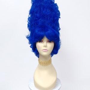 Tall Curly Blue Marge Simpson Style Fun Clown Fantasy Costume Wig ...