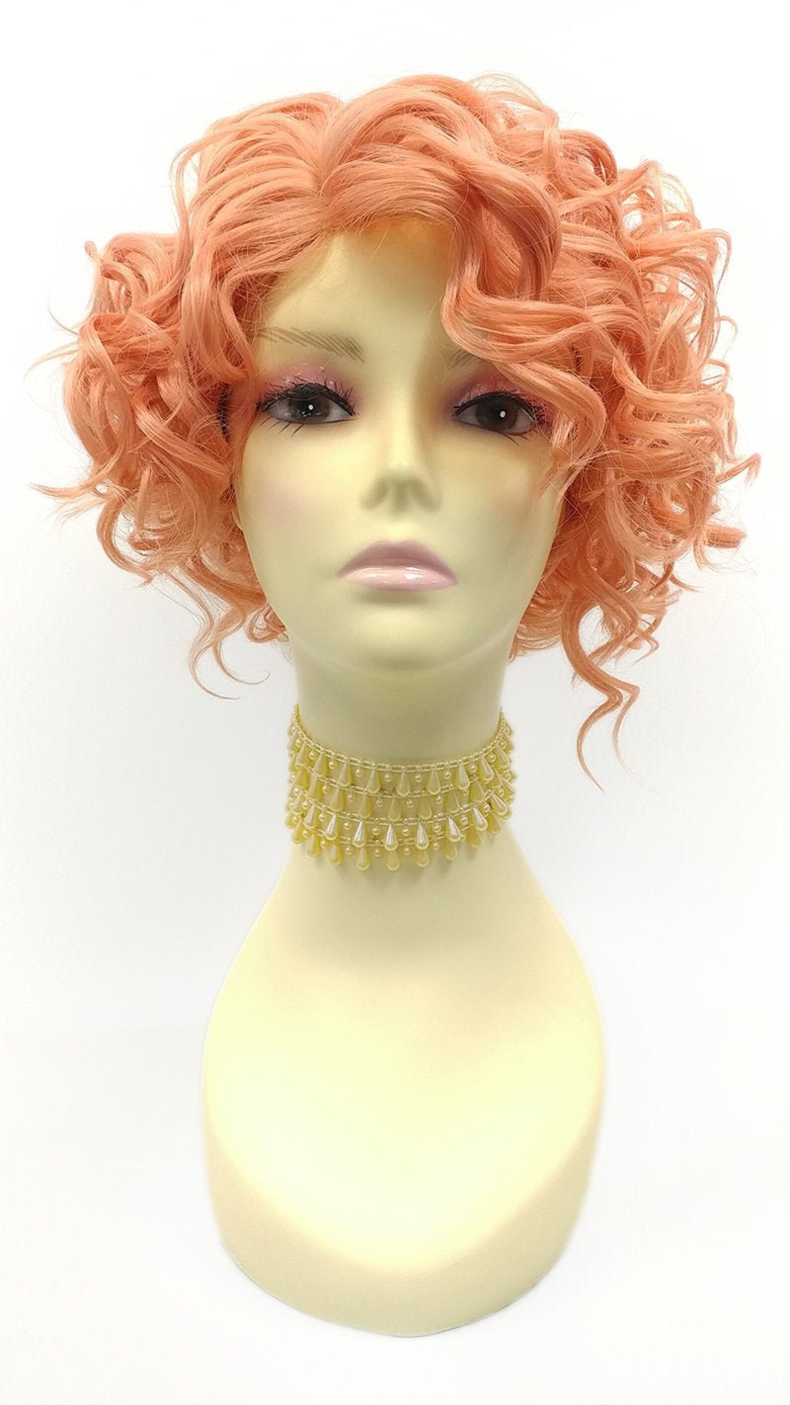 Peach Short Curly Side Part Wig. Lace Front Heat Resistant | Etsy