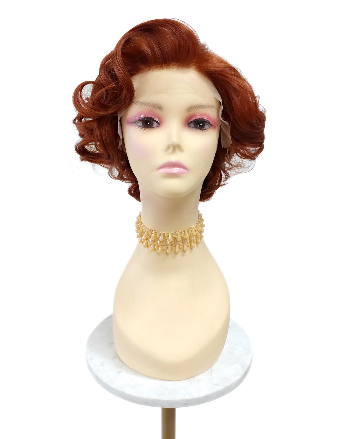 Lace Front Short Bright Auburn Retro Curly Doris Day Vintage Style Heat ...