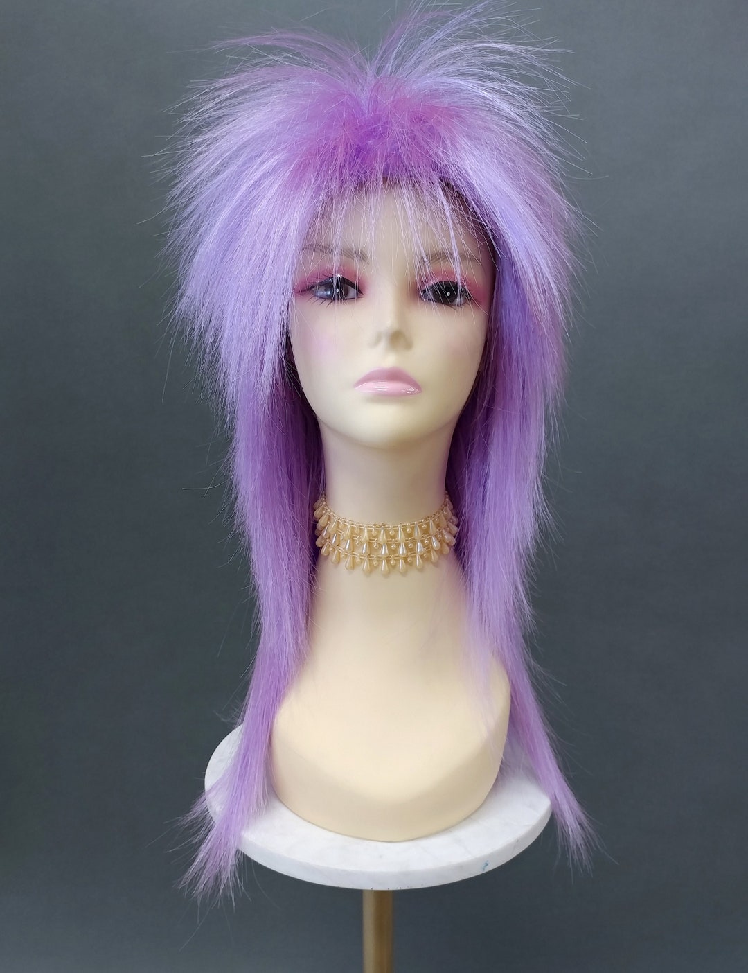 Punk Rock 80s Spiky Costume Wig Light Purple Long Mullet Rockstar ...