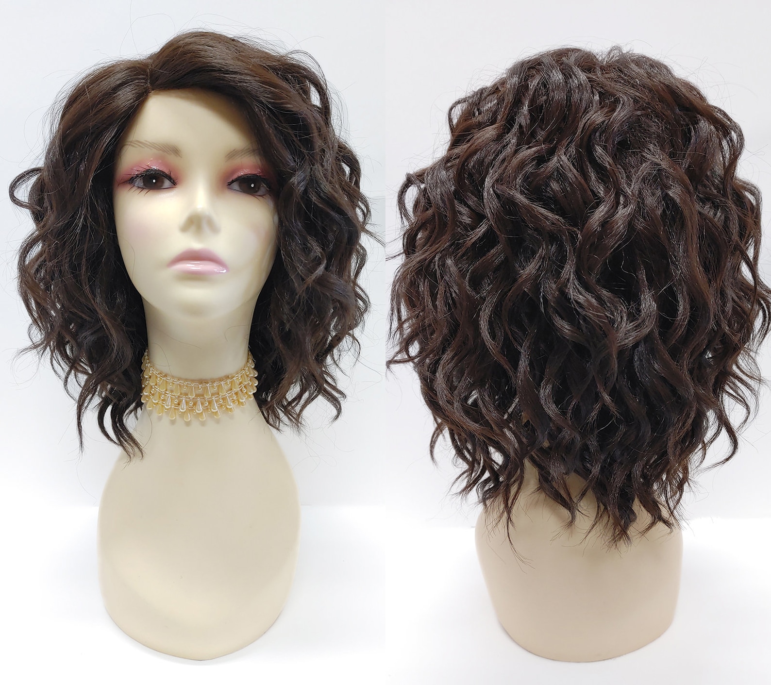 12 Inch Lace Front Dark Brown Short Wavy Lob Heat Resistant Wig With ...