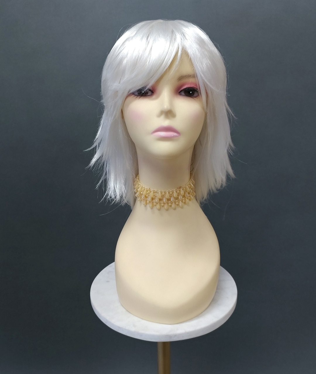 12 Inch White Straight Layered Shag Wig With Bangs Anime Costume ...