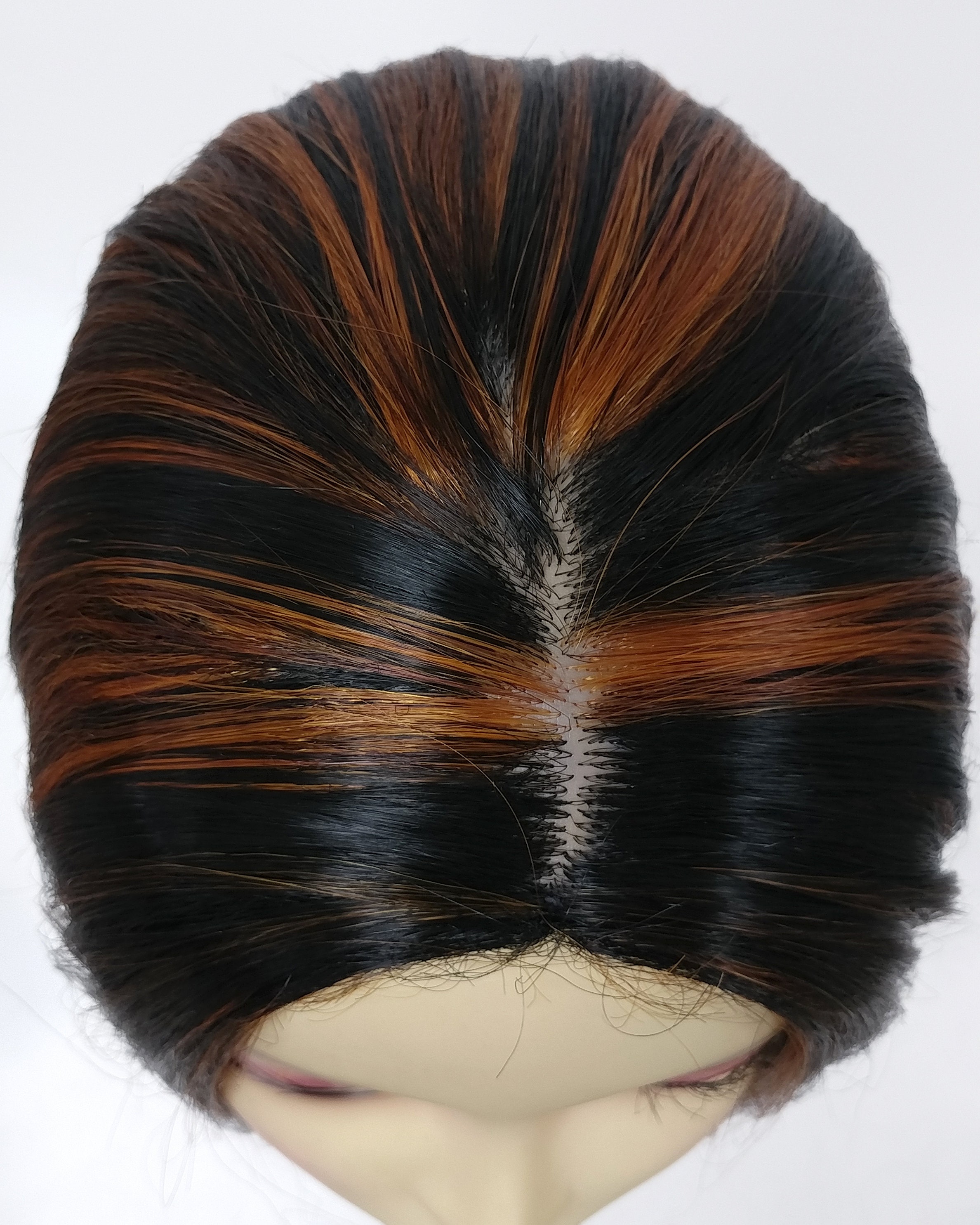 28 Inch Long Straight Dark Brown With Bright Copper Streaks Skin Top ...