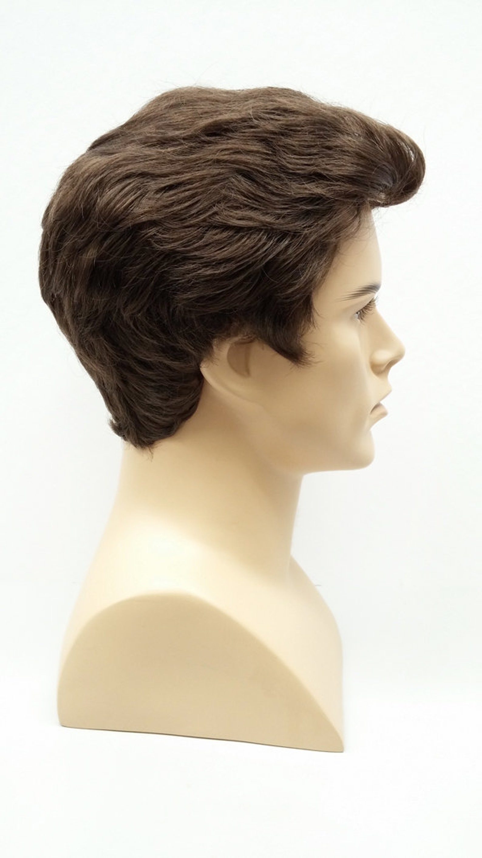 Men's Medium Brown Brushed Back Style Wig. Short Synthetic - Etsy